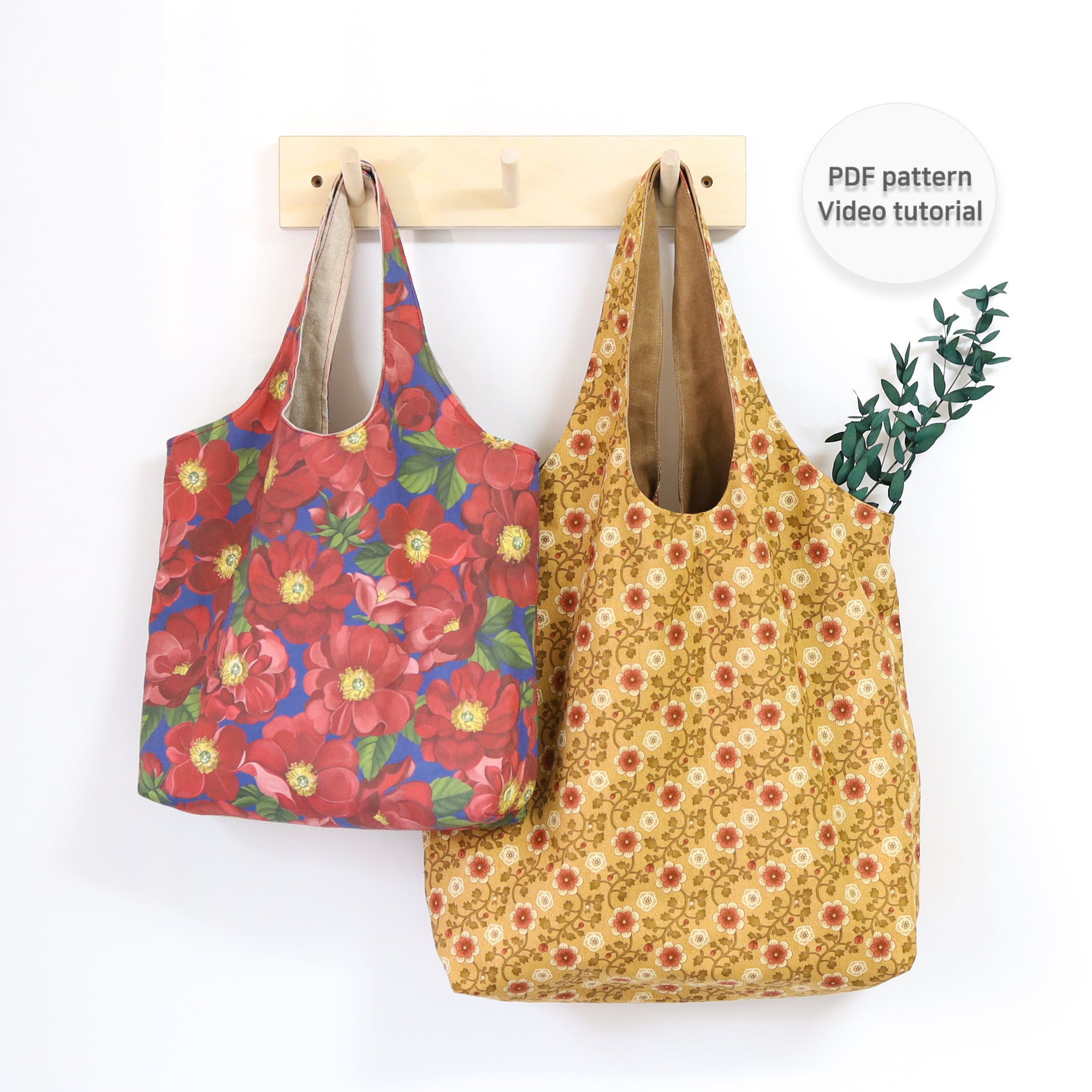 Hobo Bag Sewing Pattern, canvas totebag, 2 Size, tote bag pattern, Cas