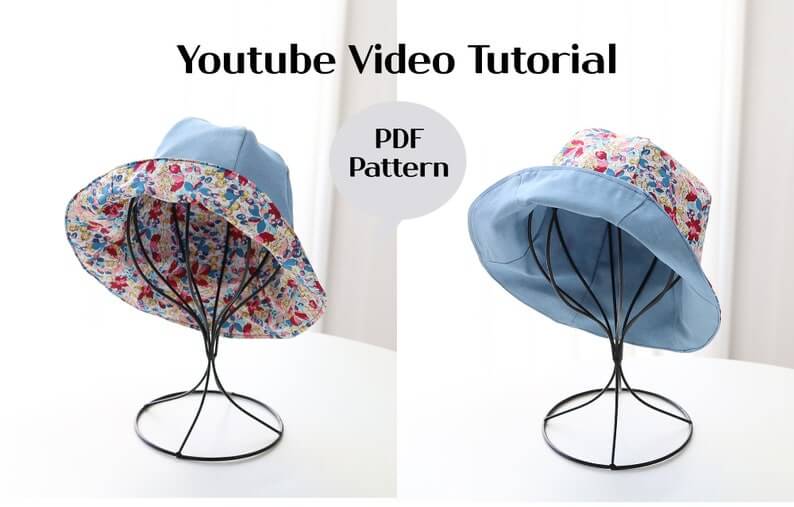 Bucket Hat Reversible sun hats PDF sewing pattern download and Video t ...